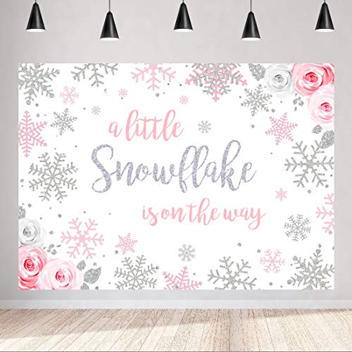 Aperturee 7x5ft Christmas Snowflake Photo Backdrop a Little Snowflake is on The Way Floral Photography Backgrounds Baby Shower Birthday Children Party Decoration Photo Booth Studio Props