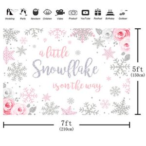 Aperturee 7x5ft Christmas Snowflake Photo Backdrop a Little Snowflake is on The Way Floral Photography Backgrounds Baby Shower Birthday Children Party Decoration Photo Booth Studio Props