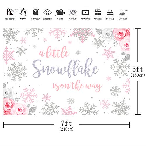 Aperturee 7x5ft Christmas Snowflake Photo Backdrop a Little Snowflake is on The Way Floral Photography Backgrounds Baby Shower Birthday Children Party Decoration Photo Booth Studio Props