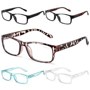 gaoye 5-pack reading glasses blue light blocking,spring hinge readers for women men anti glare filter lightweight eyeglasses (#5-pack mix color, 0.0)