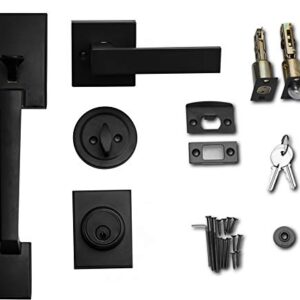 Berlin Modisch Single Cylinder HandleSet with Lever Door Handle (for Entrance and Front Door) Reversible for Right and Left Handed and a Single Cylinder deadbolt Handle Set Iron Black Finish