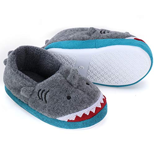 Dream Bridge Toddler Kids Plush Slippers Boys Girls Warm Animal Soft Cozy Cute Cartoon Non-Slip Shoes Winter House Shoes Fuzzy Indoor Bedroom Shoes, Grey, 9.5-10 Toddler