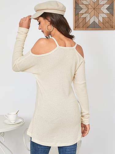 YOINS Pullover Sweaters for Women Jumpers Sexy V Neck Cold Shoulder Long Sleeves Casual Loose Fashion Knitted Tee Tops Blouse NEWVSN001-Beige S