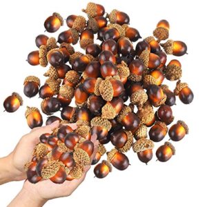 kiseer 100 pcs artificial acorns bulk small fake lifelike simulation acorn with natural cap for crafts, wedding, home vase filler decor