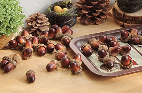 KISEER 100 Pcs Artificial Acorns Bulk Small Fake Lifelike Simulation Acorn with Natural Cap for Crafts, Wedding, Home Vase Filler Decor