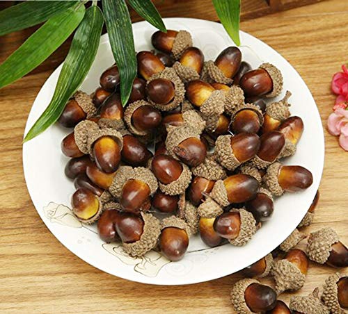 KISEER 100 Pcs Artificial Acorns Bulk Small Fake Lifelike Simulation Acorn with Natural Cap for Crafts, Wedding, Home Vase Filler Decor