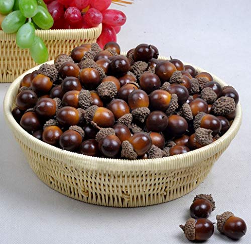 KISEER 100 Pcs Artificial Acorns Bulk Small Fake Lifelike Simulation Acorn with Natural Cap for Crafts, Wedding, Home Vase Filler Decor