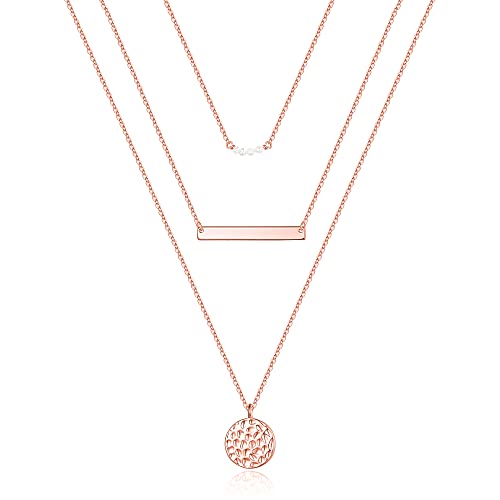 Turandoss Layered Necklaces for Women, 14K Rose Gold