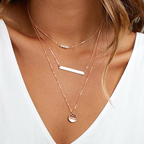 Turandoss Layered Necklaces for Women, 14K Rose Gold