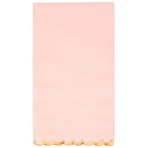 50 Pack Pink Paper Dinner Napkins with Gold Foil Scalloped Edges for Birthday Party, Wedding (3-Ply, 4 x 8 In)