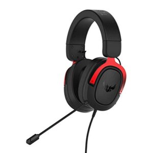 asus tuf gaming h3 wired headset - discord certified mic, 7.1 surround sound, 50mm drivers, lightweight, 3.5mm, for pc, mac, ps4, xbox one, switch and mobile devices - red