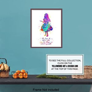 Inspirational Quote - Alice Wonderland Wall Art Print- Great Motivational Gift - Chic Room, Home or Office Decor Poster for Kids or Girls Bedroom - 8x10 Unframed Photo