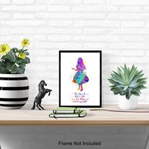 Inspirational Quote - Alice Wonderland Wall Art Print- Great Motivational Gift - Chic Room, Home or Office Decor Poster for Kids or Girls Bedroom - 8x10 Unframed Photo