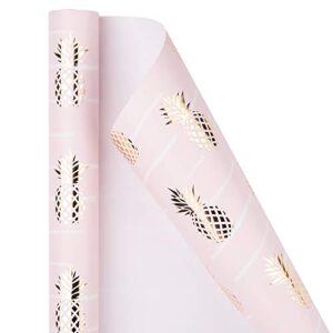 wrapaholic wrapping paper roll - pastel pink color with foil pineapple design for birthday, valentine's day, wedding, baby shower wrap - 30 inch x 16.5 feet