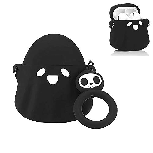 Airpods Case, 3D Cute Cartoon Ghost Compatible with Apple Airpods 1&2, Airpods Accessories Shockproof Protective Silicone Cover and Skin for Apple Airpods Charging Case (Black Ghost)