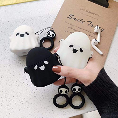 Airpods Case, 3D Cute Cartoon Ghost Compatible with Apple Airpods 1&2, Airpods Accessories Shockproof Protective Silicone Cover and Skin for Apple Airpods Charging Case (Black Ghost)