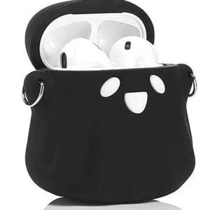 Airpods Case, 3D Cute Cartoon Ghost Compatible with Apple Airpods 1&2, Airpods Accessories Shockproof Protective Silicone Cover and Skin for Apple Airpods Charging Case (Black Ghost)