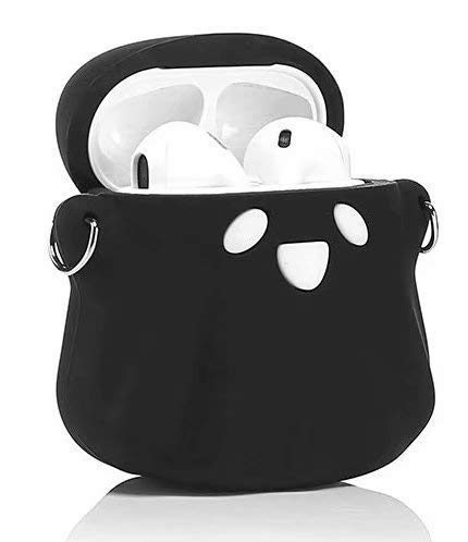 Airpods Case, 3D Cute Cartoon Ghost Compatible with Apple Airpods 1&2, Airpods Accessories Shockproof Protective Silicone Cover and Skin for Apple Airpods Charging Case (Black Ghost)