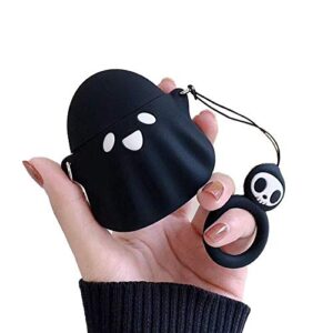 Airpods Case, 3D Cute Cartoon Ghost Compatible with Apple Airpods 1&2, Airpods Accessories Shockproof Protective Silicone Cover and Skin for Apple Airpods Charging Case (Black Ghost)