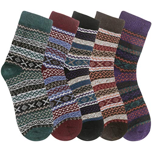 Justay 5 Pairs Womens Wool Socks Vintage Soft Cabin Warm Socks Thick Knit Cozy Winter Socks for Women Gifts