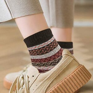 Justay 5 Pairs Womens Wool Socks Vintage Soft Cabin Warm Socks Thick Knit Cozy Winter Socks for Women Gifts