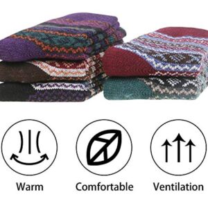 Justay 5 Pairs Womens Wool Socks Vintage Soft Cabin Warm Socks Thick Knit Cozy Winter Socks for Women Gifts