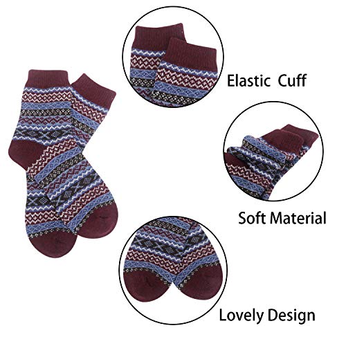 Justay 5 Pairs Womens Wool Socks Vintage Soft Cabin Warm Socks Thick Knit Cozy Winter Socks for Women Gifts