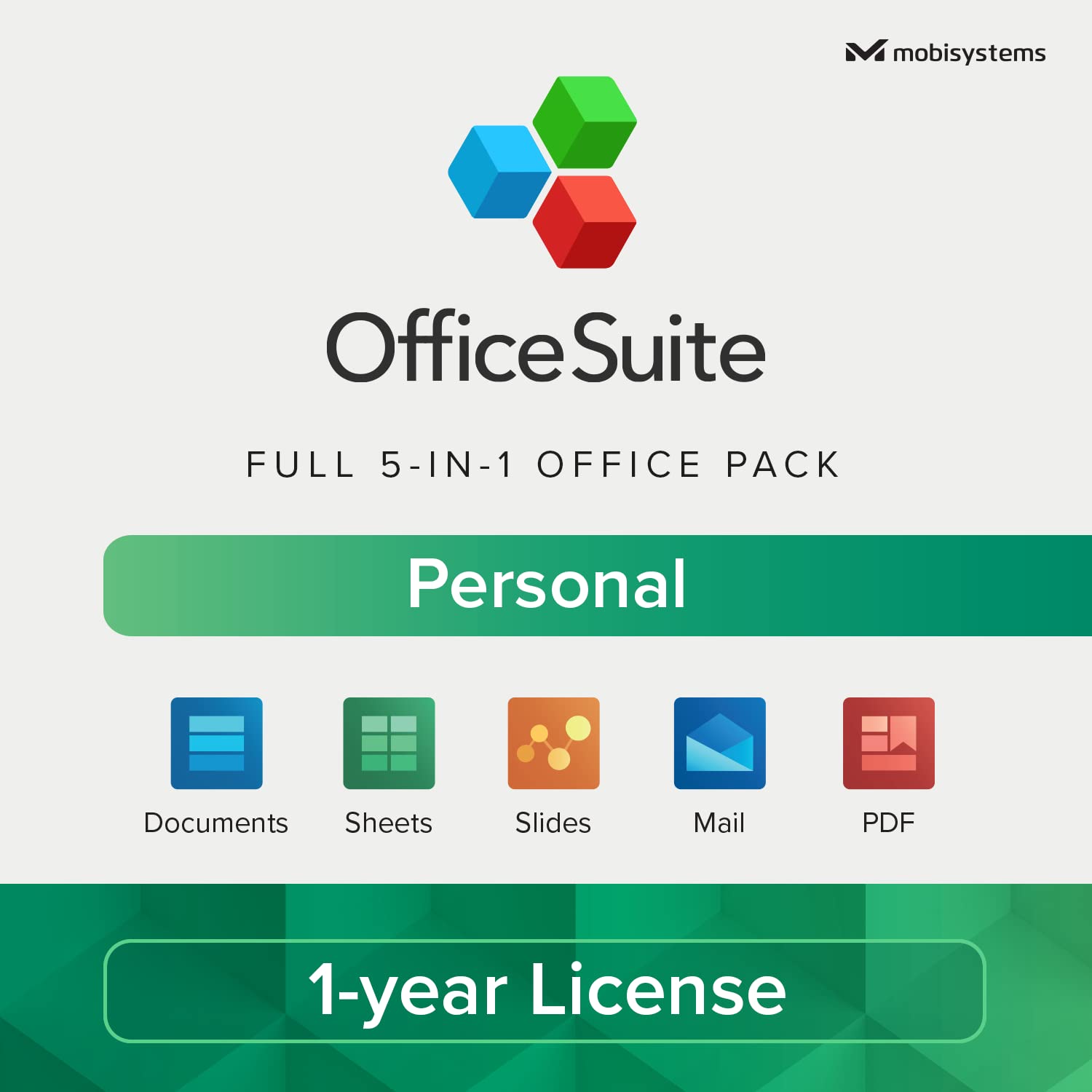 MobiSystems OfficeSuite Personal Compatible with Microsoft® Office Word® Excel® & PowerPoint® and Adobe® PDF - 1 Year License for 1 Windows & 2 Mobile Devices