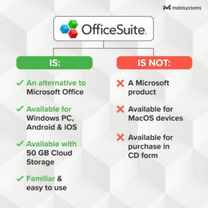 MobiSystems OfficeSuite Personal Compatible with Microsoft® Office Word® Excel® & PowerPoint® and Adobe® PDF - 1 Year License for 1 Windows & 2 Mobile Devices