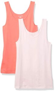 amazon essentials women's slim-fit tank, pack of 2, coral pink/pink, small