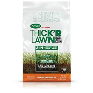 scotts turf builder thick'r lawn grass seed, fertilizer, and soil improver for bermudagrass, 1,200 sq. ft., 12 lbs.