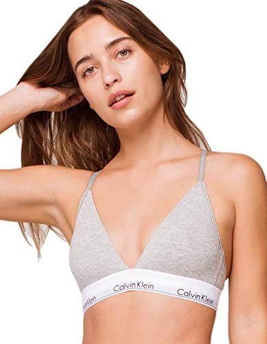 Calvin Klein Women's Modern Cotton Lightly Lined Triangle Wireless Bralette, Grey Heather, X-Large