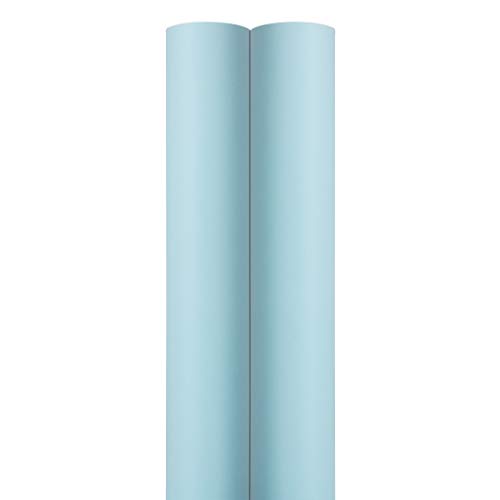 JAM Paper Gift Wrap - Matte Wrapping Paper - 50 Sq Ft Total - Matte Light Baby Blue/Pool Blue - 2 Rolls/Pack