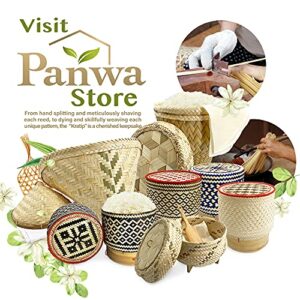 PANWA Handmade 100% Eco-Friendly Thai Bamboo Sticky Rice Serving Basket - Wickerwork with Vegetable Based Dye - Food Safe- Family Size (Elephant)