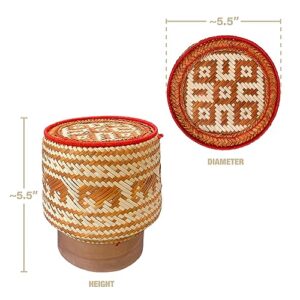 PANWA Handmade 100% Eco-Friendly Thai Bamboo Sticky Rice Serving Basket - Wickerwork with Vegetable Based Dye - Food Safe- Family Size (Elephant)