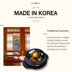 Eutuxia Dolsot Ttukbaegi Stone Bowl with Trivet Tray, Small, Hot Pot for Cooking Soup Stew Jjigae & Any Food, Keep Your Food Hot Until Last Bite, Perfect for Home & Restaurant, Made in Korea