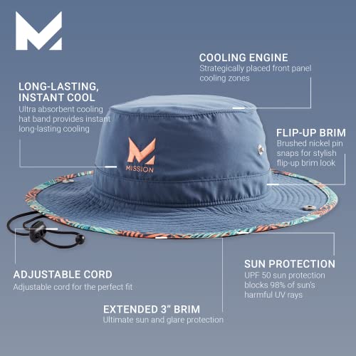 MISSION Cooling Bucket Hat, UPF 50, 3" Wide Brim Sun Hat - Cools When Wet, UPF 50 (Sea Palm)