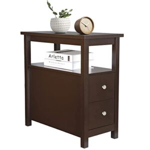 zeny narrow end table side table with drawer and open shelf sofa table for living room bedroom, small table for bedside, espresso