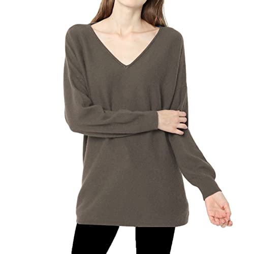 Ailaile Sweaters Womens V-Neck Long Sleeves Loose Pullover Ladies Sexy Merino Wool Tops Dark Camel