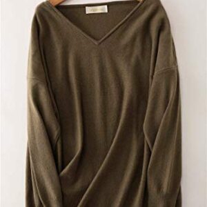 Ailaile Sweaters Womens V-Neck Long Sleeves Loose Pullover Ladies Sexy Merino Wool Tops Dark Camel