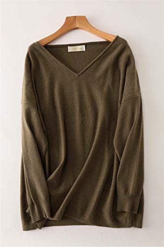 Ailaile Sweaters Womens V-Neck Long Sleeves Loose Pullover Ladies Sexy Merino Wool Tops Dark Camel