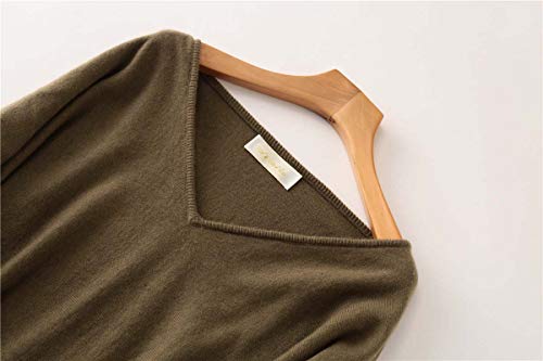 Ailaile Sweaters Womens V-Neck Long Sleeves Loose Pullover Ladies Sexy Merino Wool Tops Dark Camel