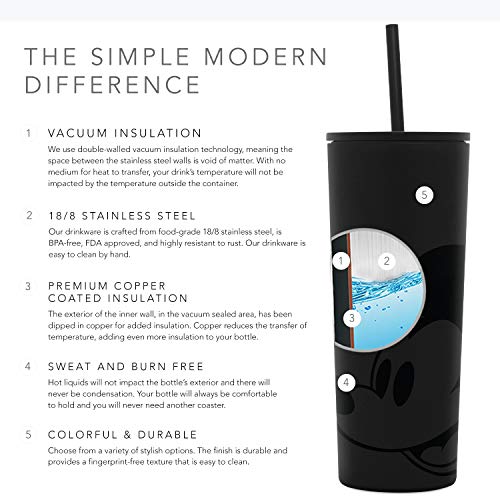 Simple Modern Disney Insulated Tumbler Cup with Flip Lid and Straw Lid | Gifts for Women Men Reusable Stainless Steel Water Bottle Travel Mug | Classic Collection | 24oz Mickey Mouse on Black