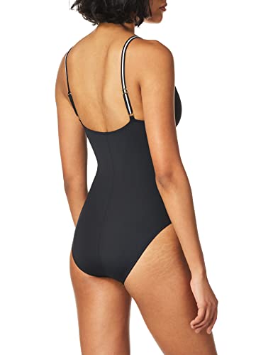 La Blanca Women's Standard Plunge Mio One Piece Swimsuit, Black/White//Zig and Zag, 2