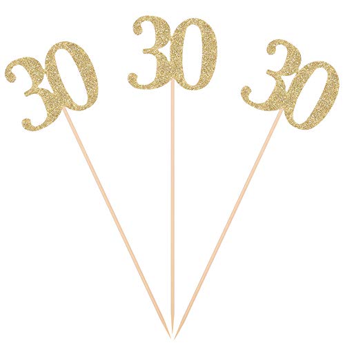 Pack of 10 Gold Glitter 30th Birthday Centerpiece Sticks Number 30 Table Topper Age Letter Decorations