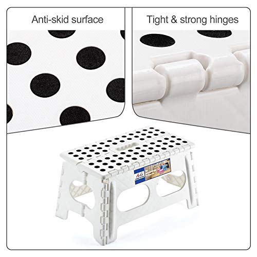 ACSTEP Folding Step Stool 9 Inch,15-Inch Extra Wide Heavy Duty Stepping Stool More Safe and Comfortable Non Slip Foldable Step Stool for Kids and Adults White