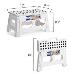 ACSTEP Folding Step Stool 9 Inch,15-Inch Extra Wide Heavy Duty Stepping Stool More Safe and Comfortable Non Slip Foldable Step Stool for Kids and Adults White