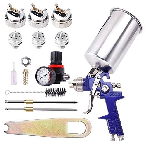 BANG4BUCK Professional HVLP Gravity Feed Air Spray Gun, 1.4mm 1.7mm 2.5mm Nozzles, 1000cc Aluminum Cup with Gauge for Auto Paint, Primer, Clear/Top Coat & Touch-Up