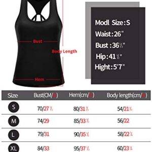 RUNNING GIRL Tank Top for Women, Workout Ribbed Black Sports Bra Racerback Long Tank Tops Loose Fit Plus Size (BX2356 Black.CN:XL,US:L)