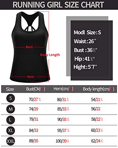 RUNNING GIRL Tank Top for Women, Workout Ribbed Black Sports Bra Racerback Long Tank Tops Loose Fit Plus Size (BX2356 Black.CN:XL,US:L)